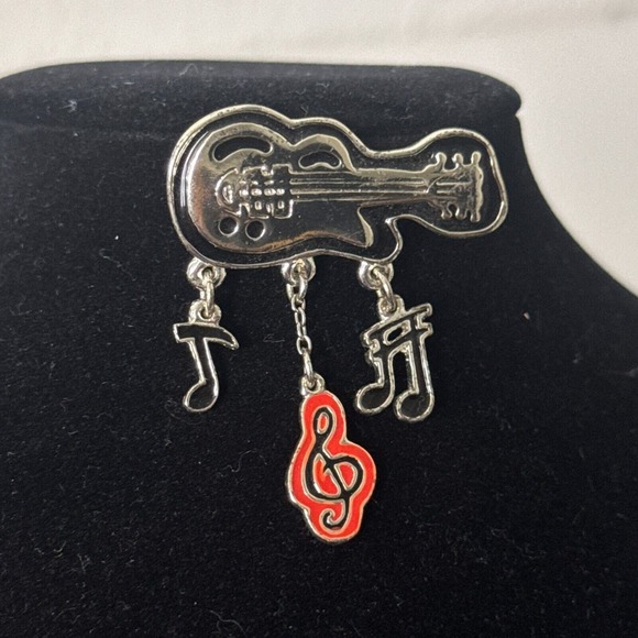 Jewelry | Vintage Silvertone Musical Guitar Pin Brooch Enamel Dangle ...